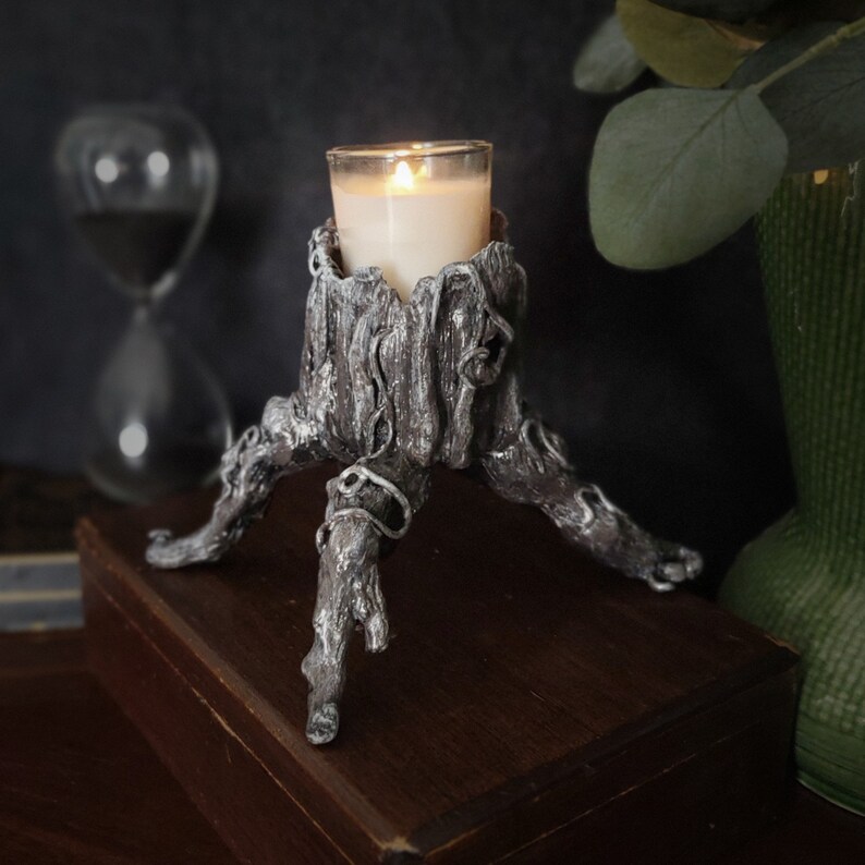 Spooky Tree Trunk Elevated Candle Holder, Decaying Forest Tree Stump ...