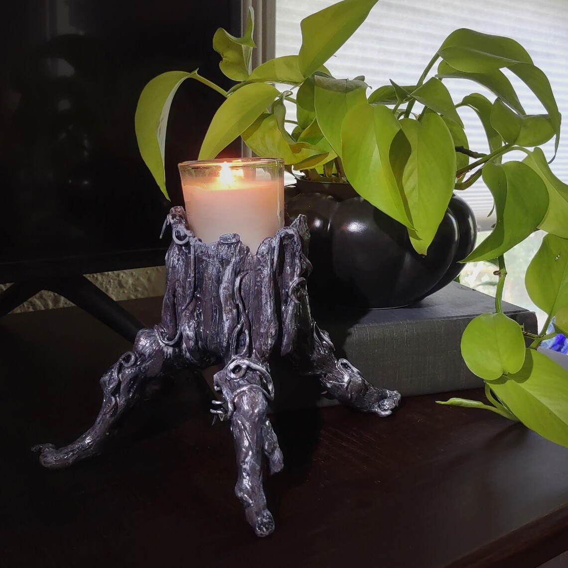 Spooky Tree Trunk Elevated Candle Holder, Decaying Forest Tree Stump ...