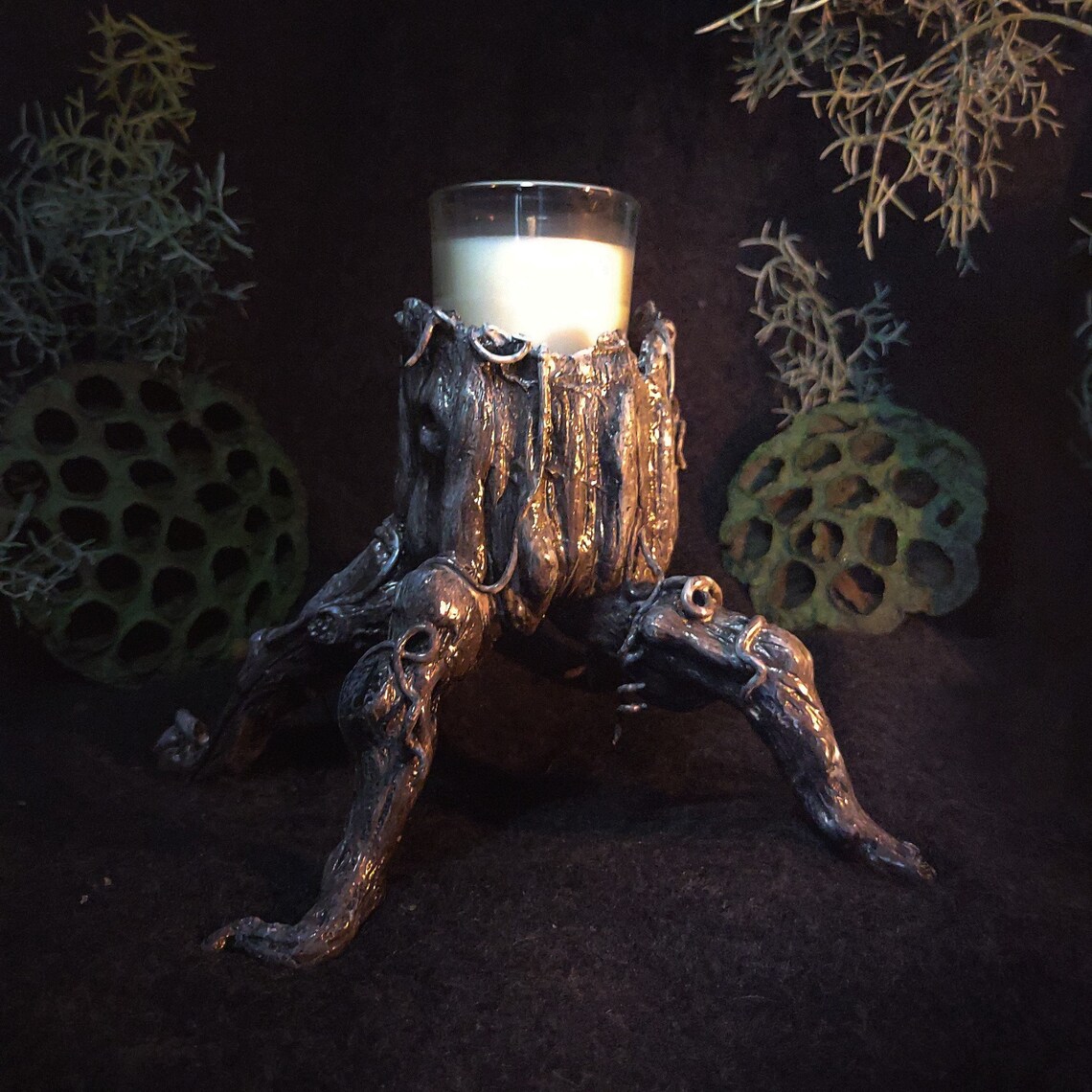 Spooky Tree Trunk Elevated Candle Holder, Decaying Forest Tree Stump ...