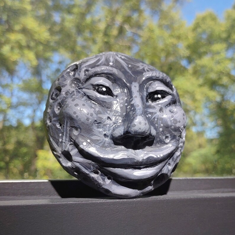 Full Moon Face Wall Decor, Grey Man in the Moon Hanging Sculpture ...