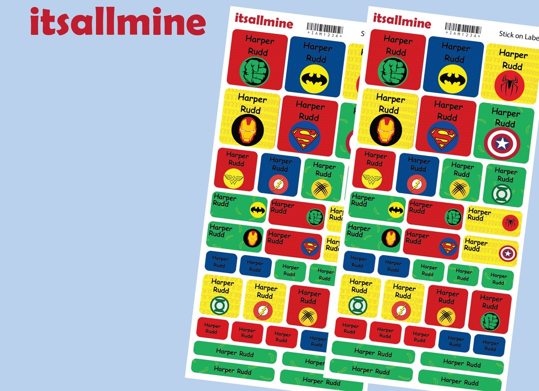 34 Kid's Named Sticker Labels Superhero Personalised for School and ...