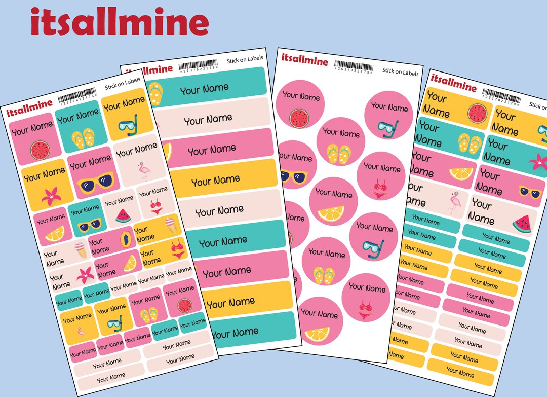 Kids Summer Sticker Label Pack 83 Customised Labels Personalised for ...