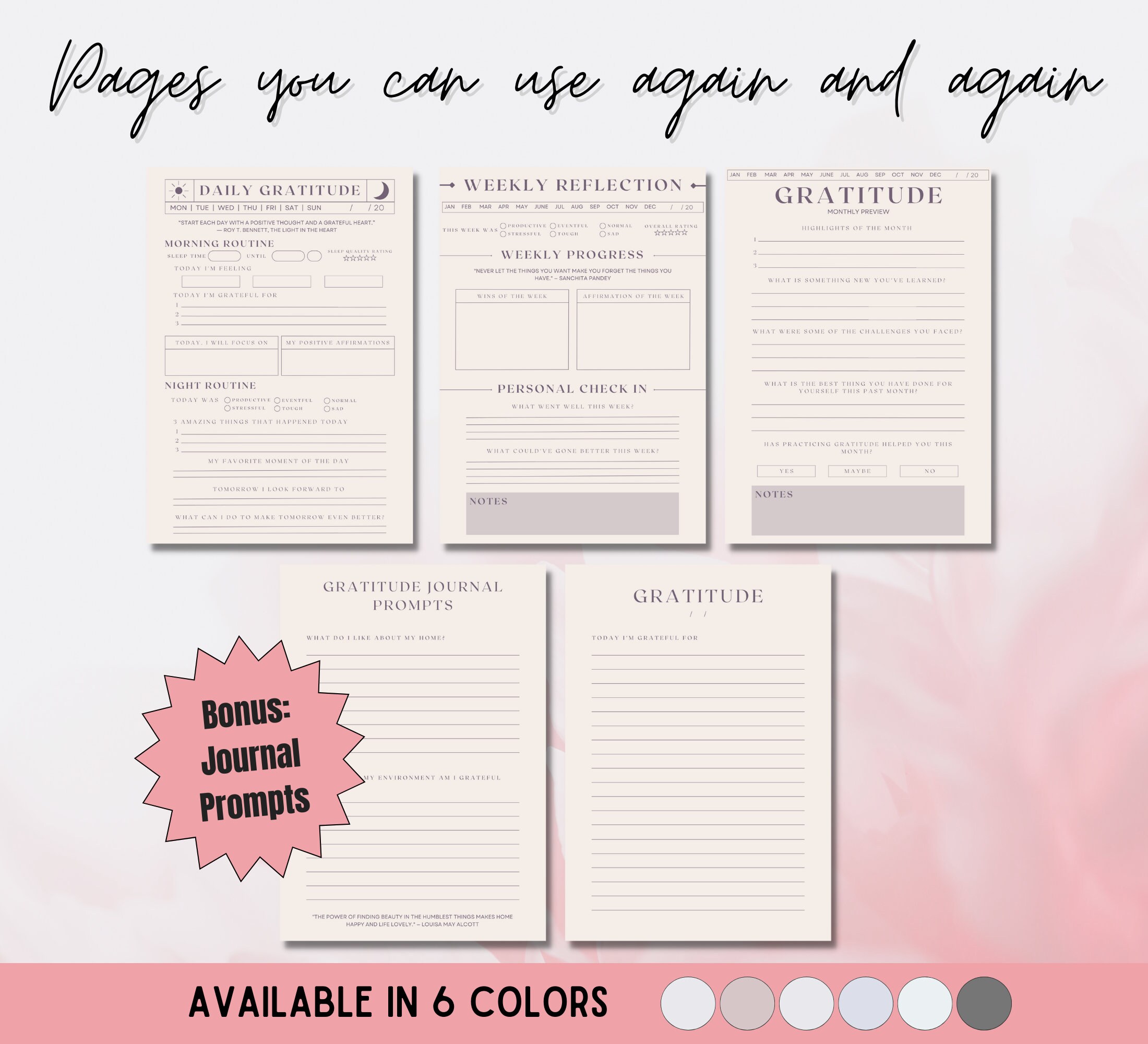 Digital Gratitude Journal Printable Simple Daily Reflection Journal ...