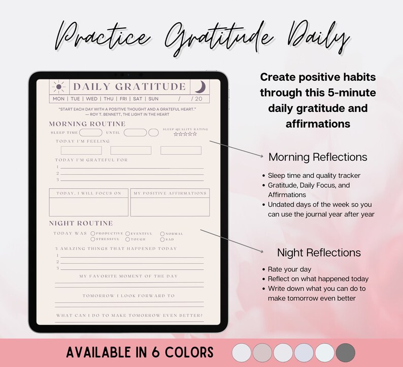 Digital Gratitude Journal Printable Simple Daily Reflection Journal ...