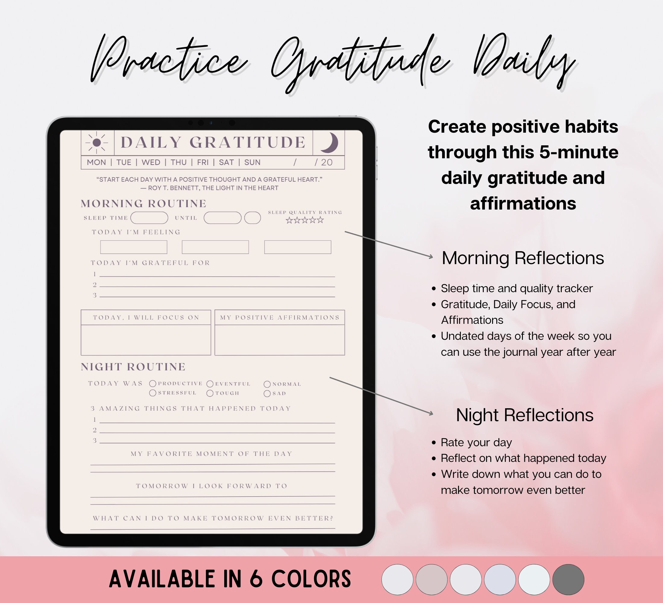 Digital Gratitude Journal Printable Simple Daily Reflection Journal ...