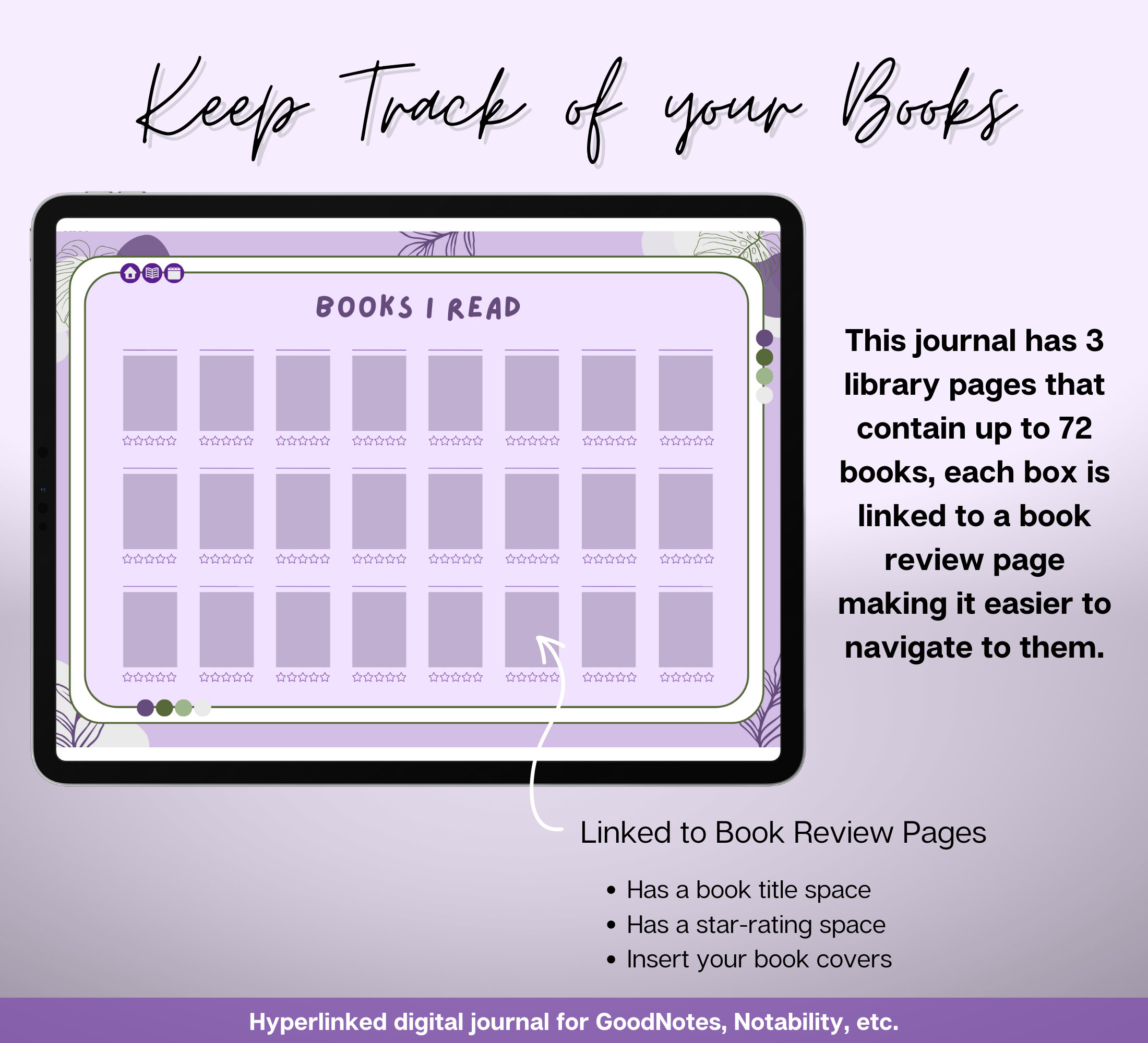 Digital Reading Planner Goodnotes Book Journal Book Log Tracker for ...