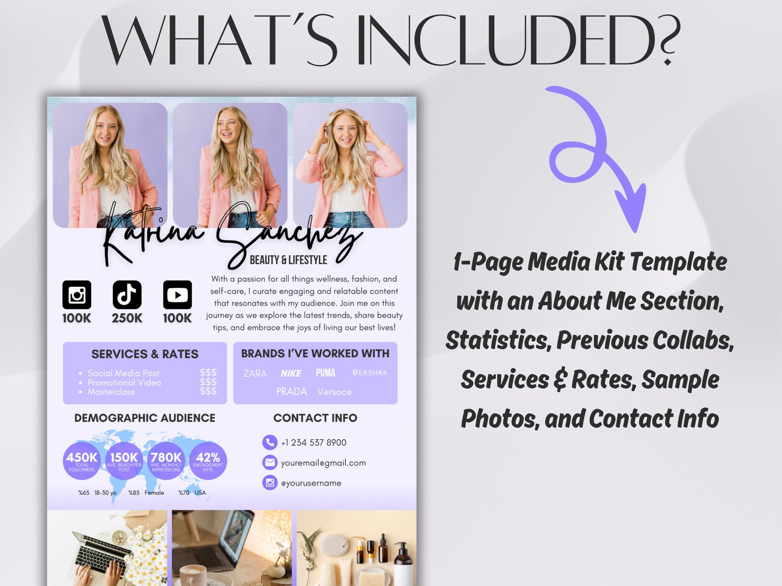 Influencer Media Kit Canva Rate Sheet Template Blogger Press Social ...