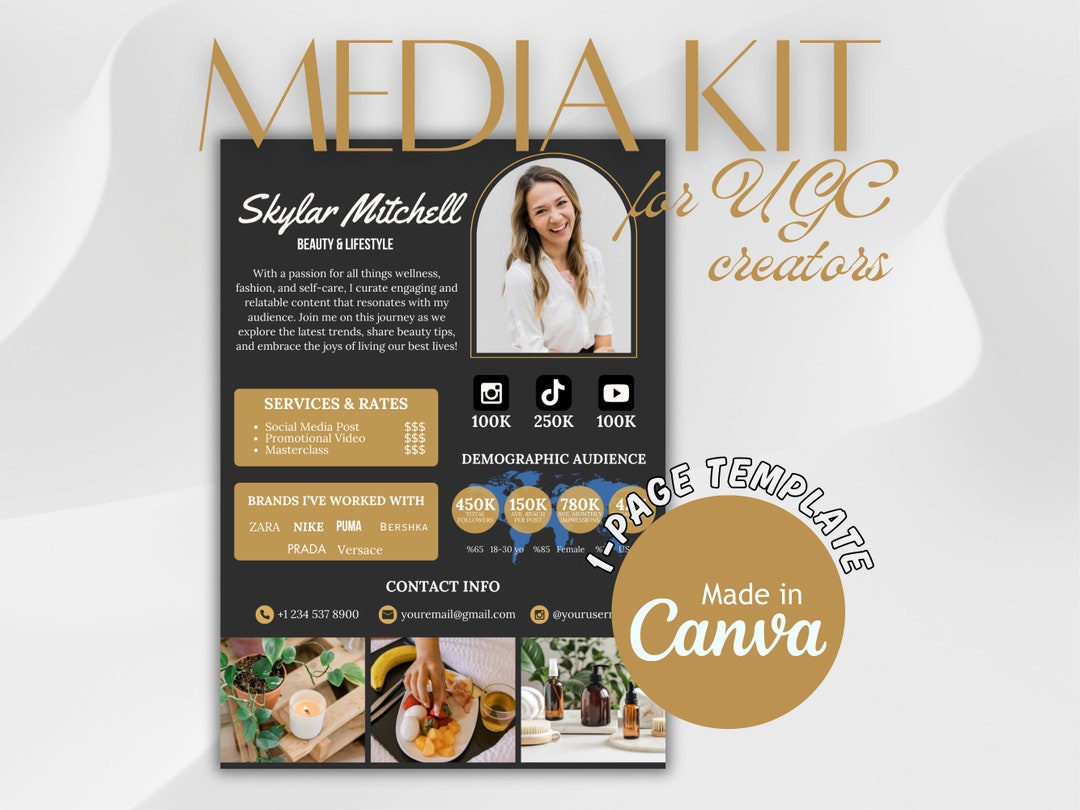 Influencer Media Kit Canva Rate Sheet Template Blogger Press Social ...