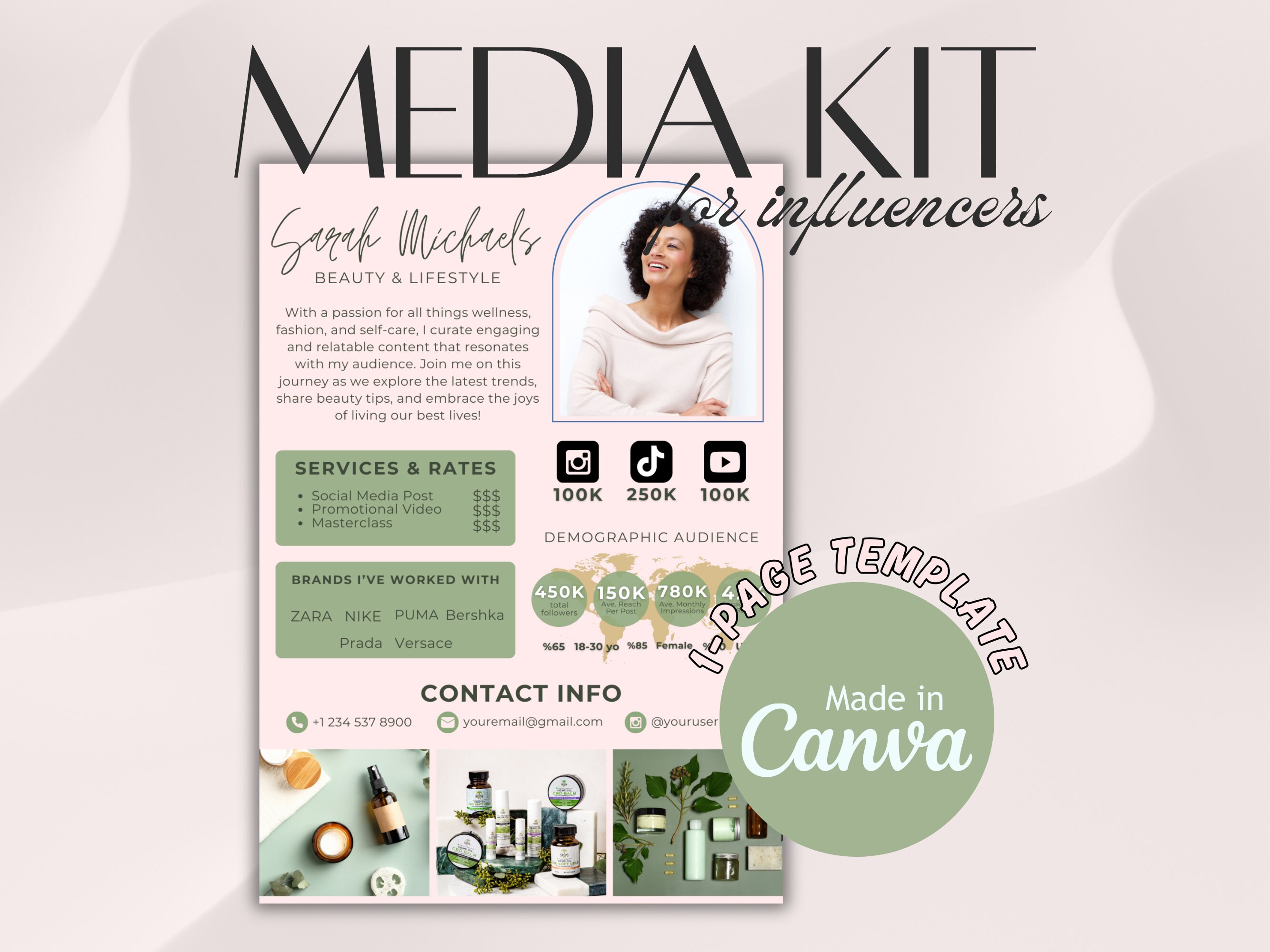 Influencer Media Kit Template Canva Rate Sheet Blogger Press Social ...