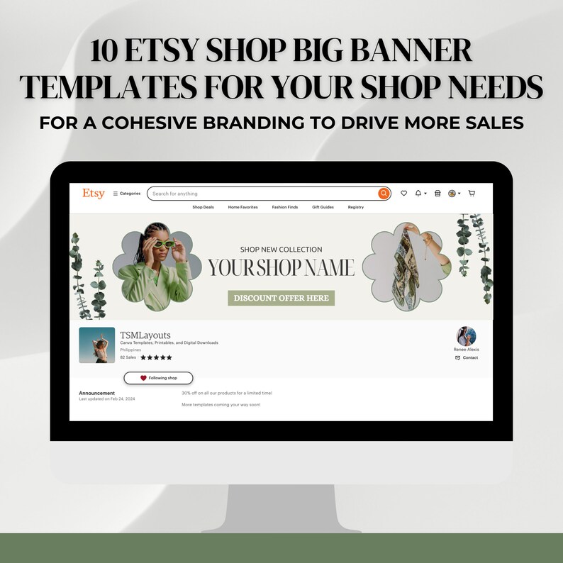 Etsy Banner Templates Editable in Canva Green Etsy Shop Banner Mockup ...