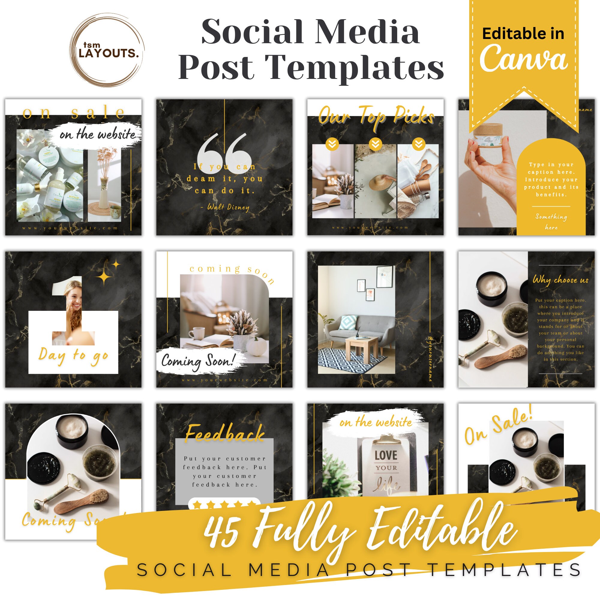 Instagram Post CANVA Template Black Social Media Post Template Canva ...