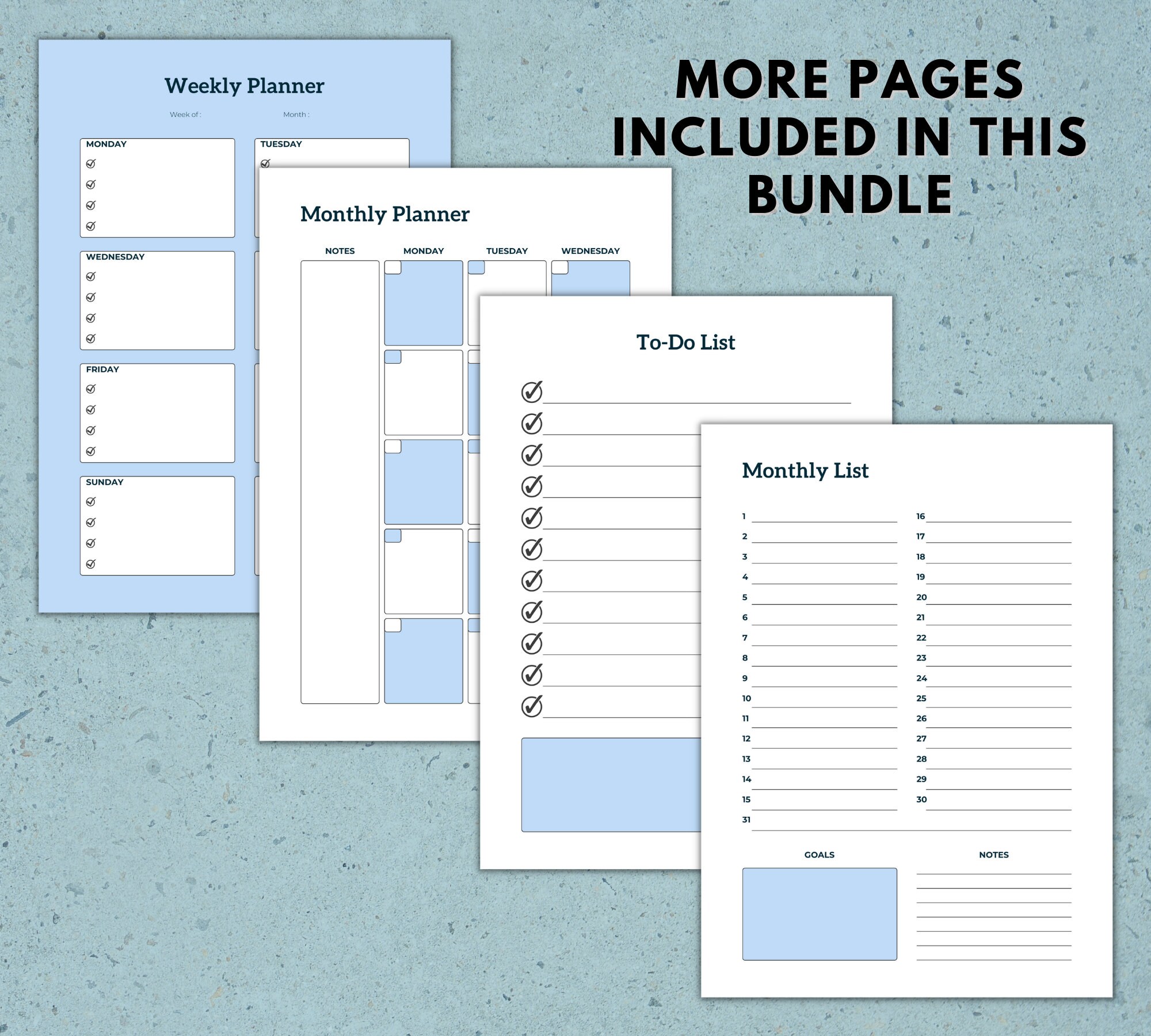 Printable Minimalist Planner Pages Daily Weekly Monthly Planner Journal ...