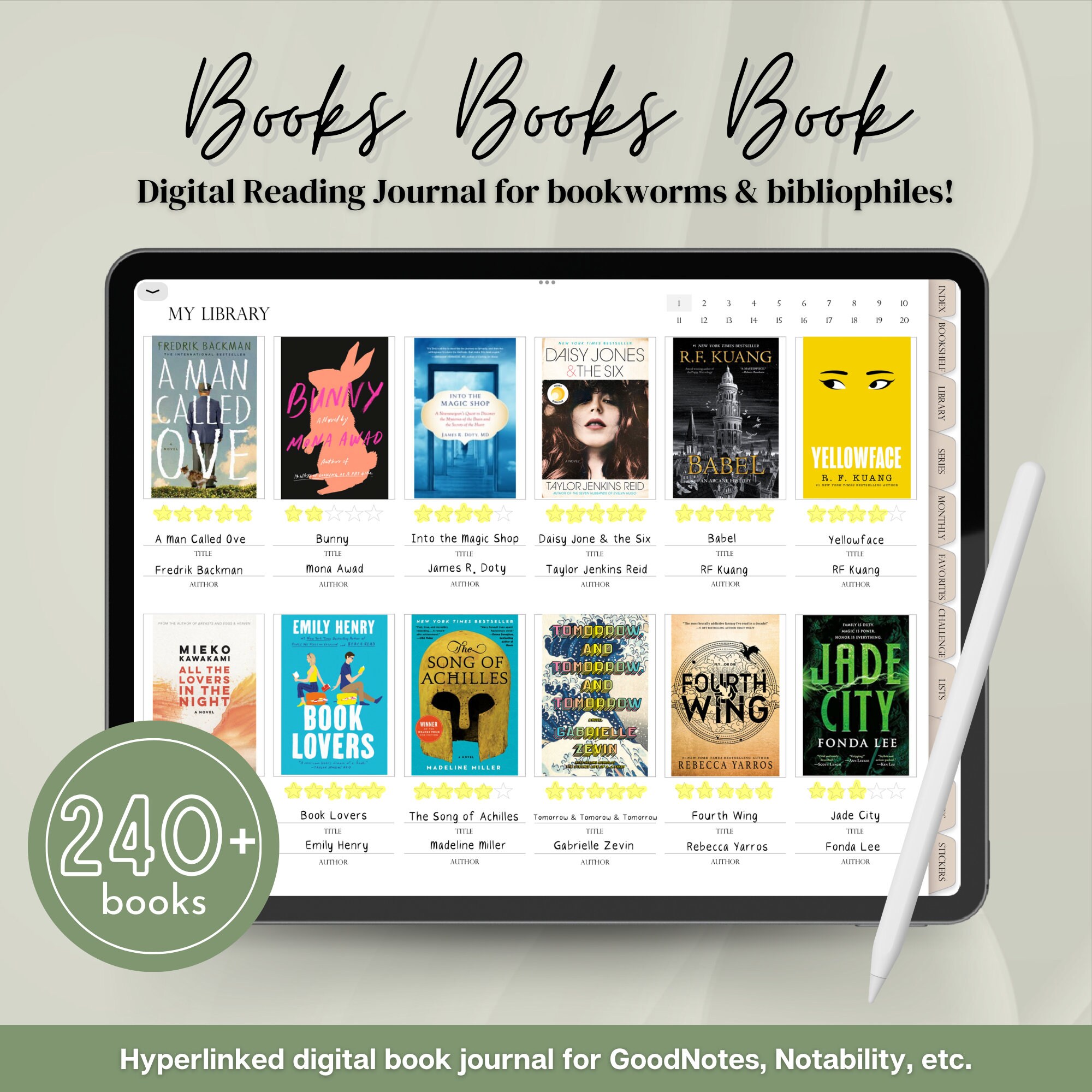 Digital Reading Journal for Bookworm ADHD Book Review Goodnotes Digital ...