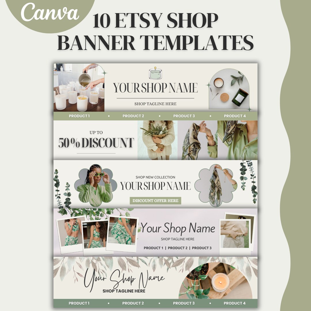 Etsy Banner Templates Editable in Canva Green Etsy Shop Banner Mockup ...