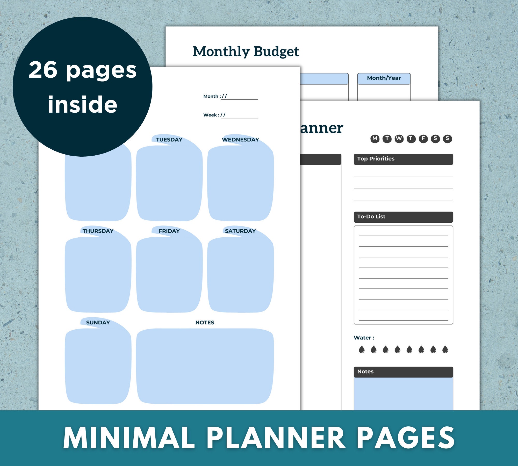 Printable Minimalist Planner Pages Daily Weekly Monthly Planner Journal ...