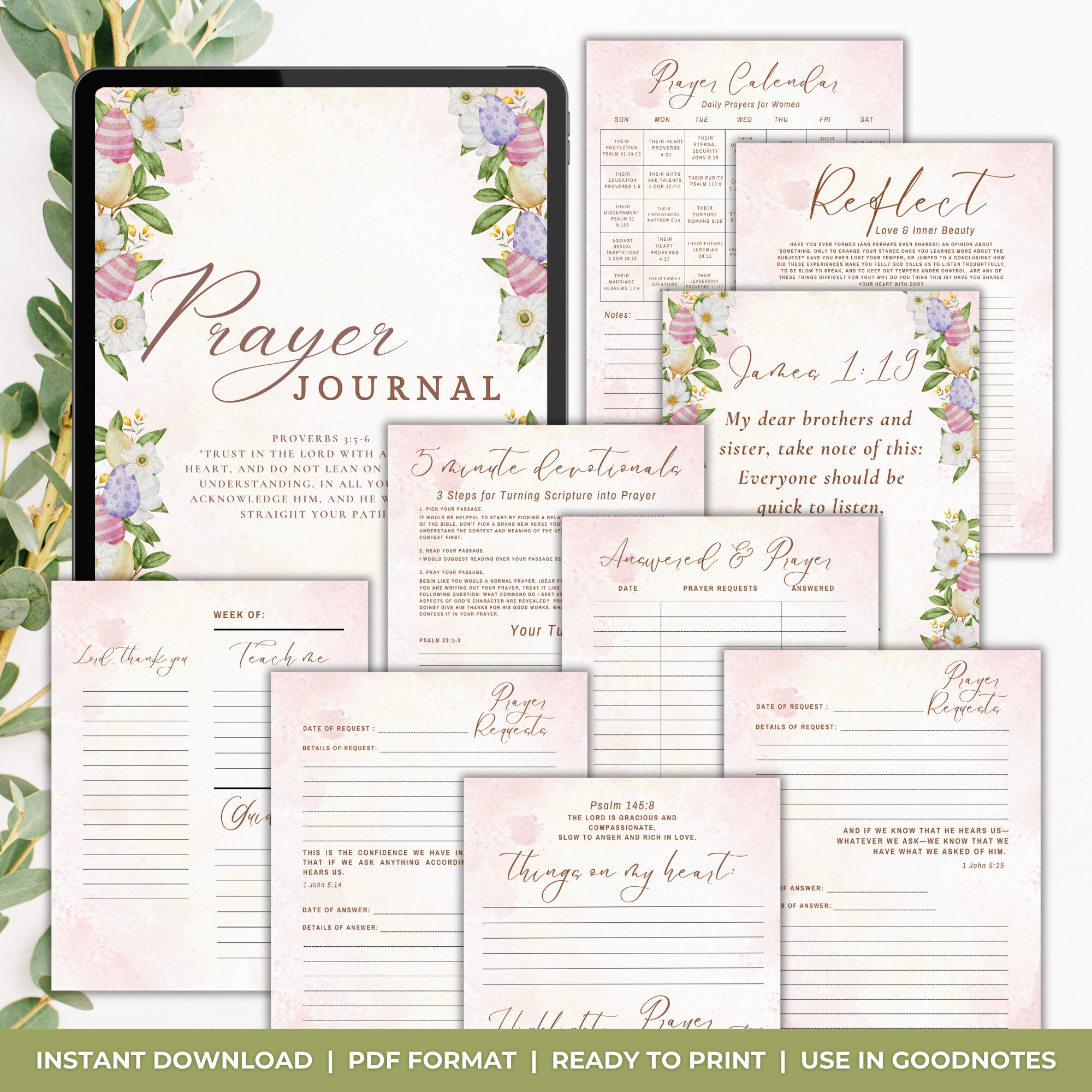 Prayer Journal: Digital Bible Study, Faith Reflection (PDF Printable ...