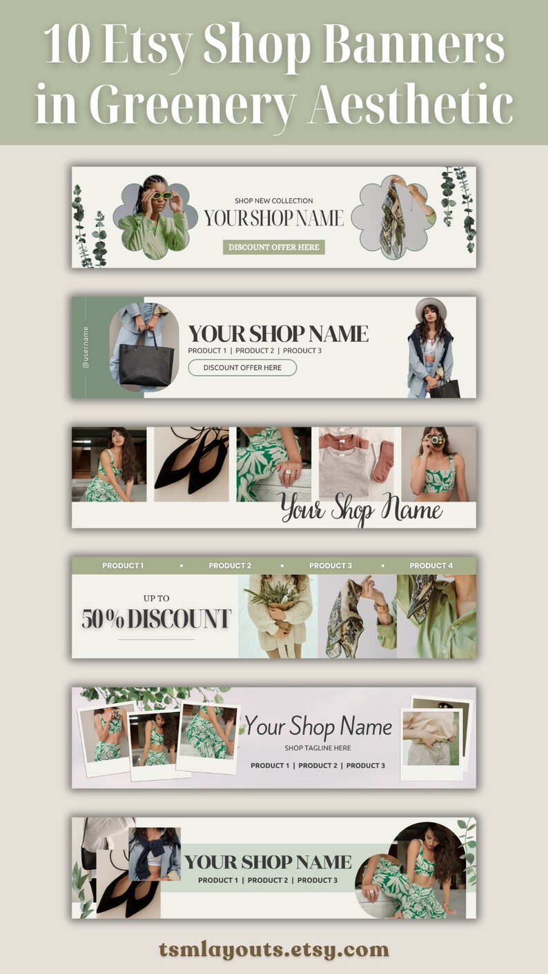 Etsy Banner Templates Editable in Canva Green Etsy Shop Banner Mockup ...