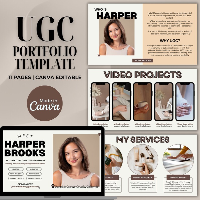 UGC Portfolio Template Canva Editable UGC Website Template Minimalist UGC Portfolio Starter Kit ...