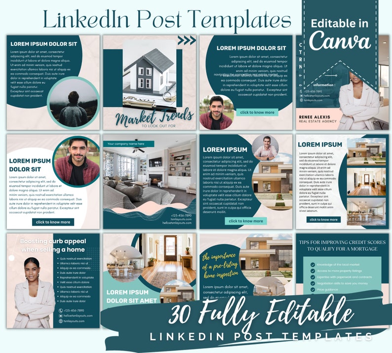 30 Professional Linkedin Post Templates, Canva Editable Business ...