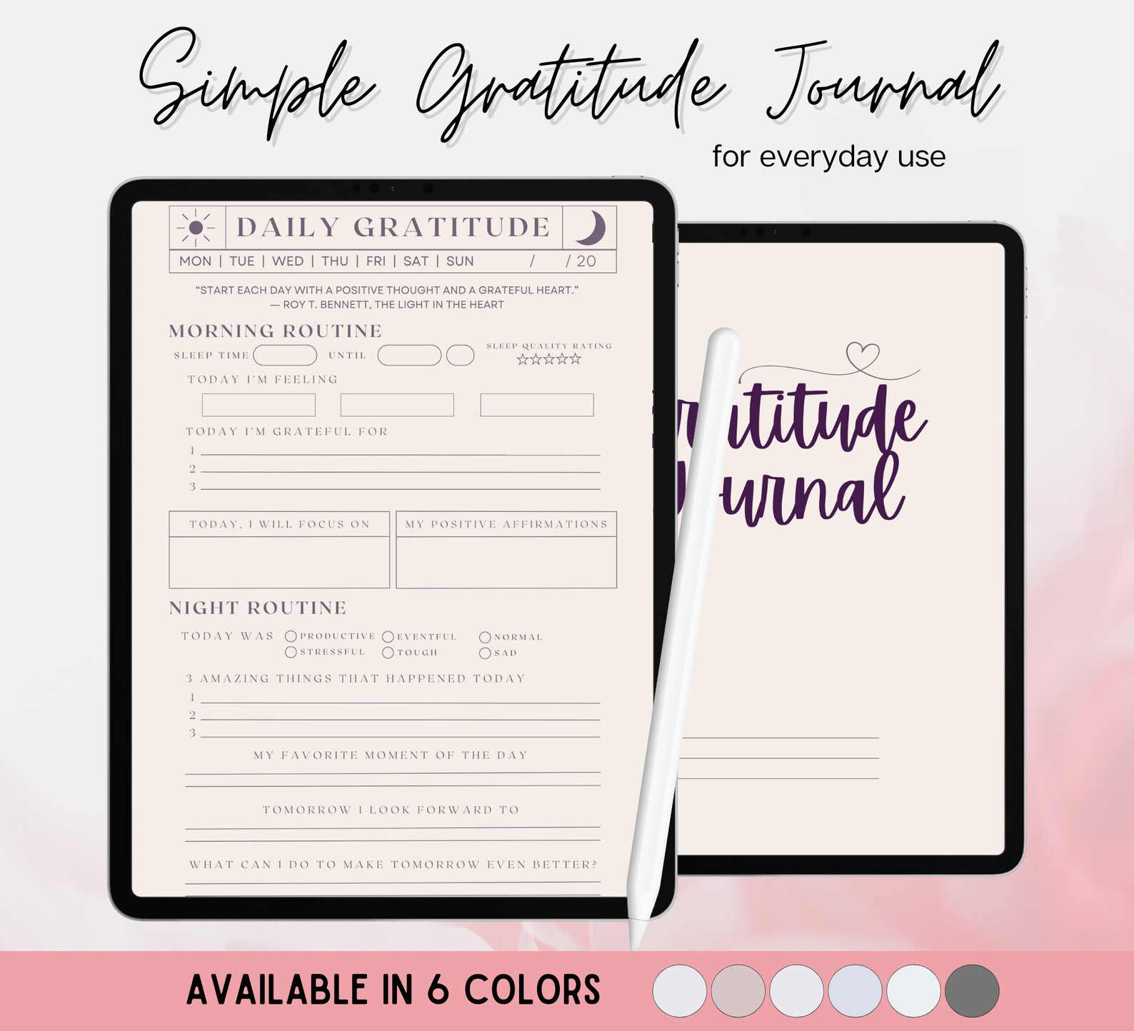 Digital Gratitude Journal Printable Simple Daily Reflection Journal ...