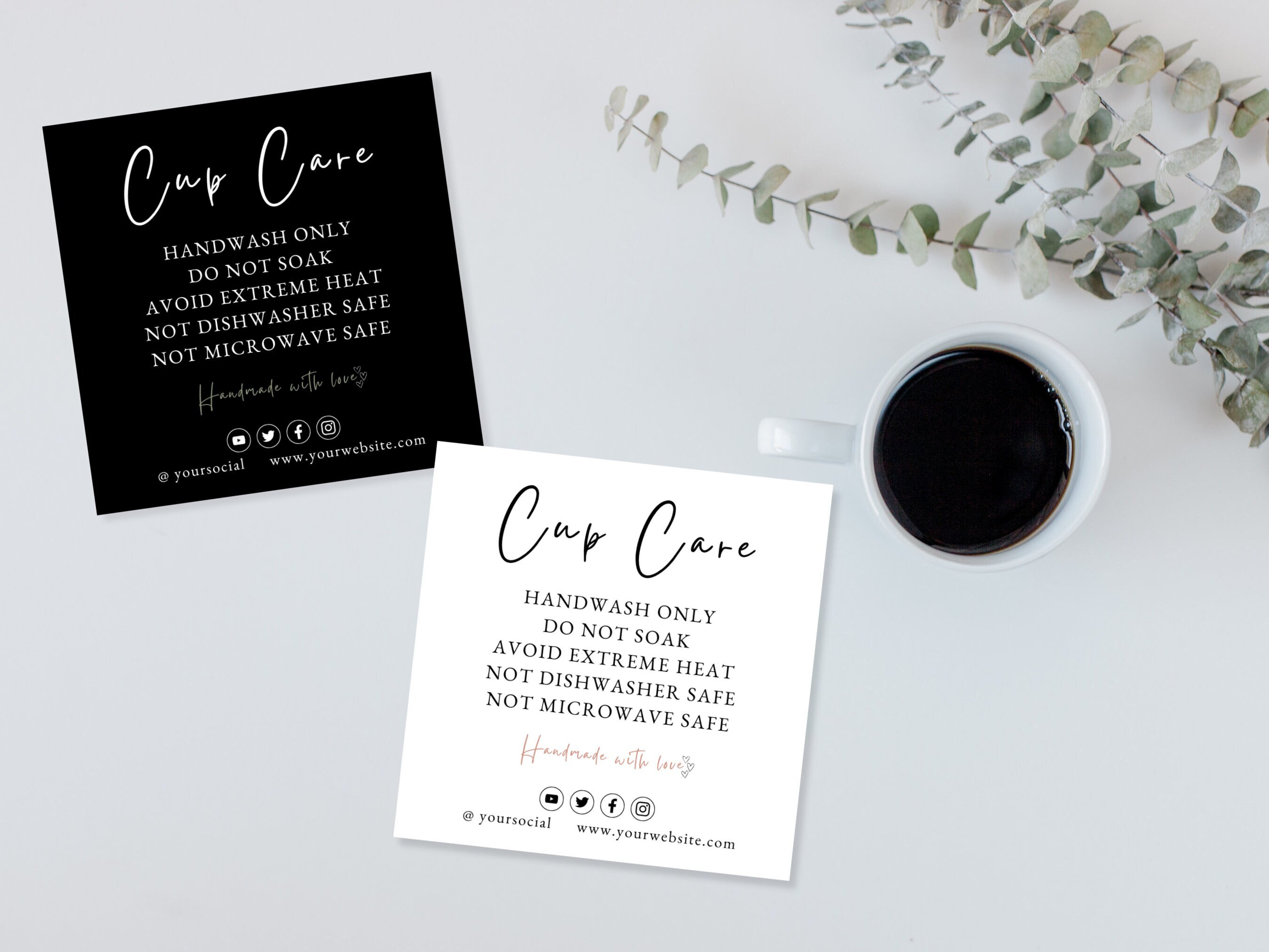 Cup Care Card Template, Canva Template for Cup Instructions, Washing ...