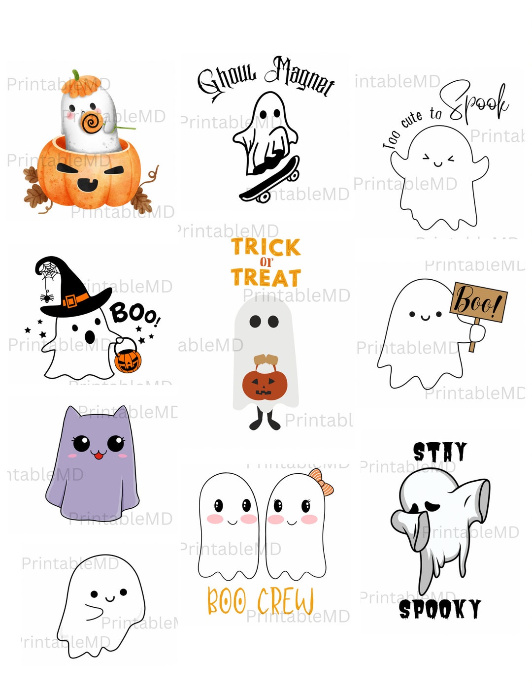 Cute Halloween Ghost Bundle of 10 Svg, Baby Ghost, Halloween Svg, Ghost ...