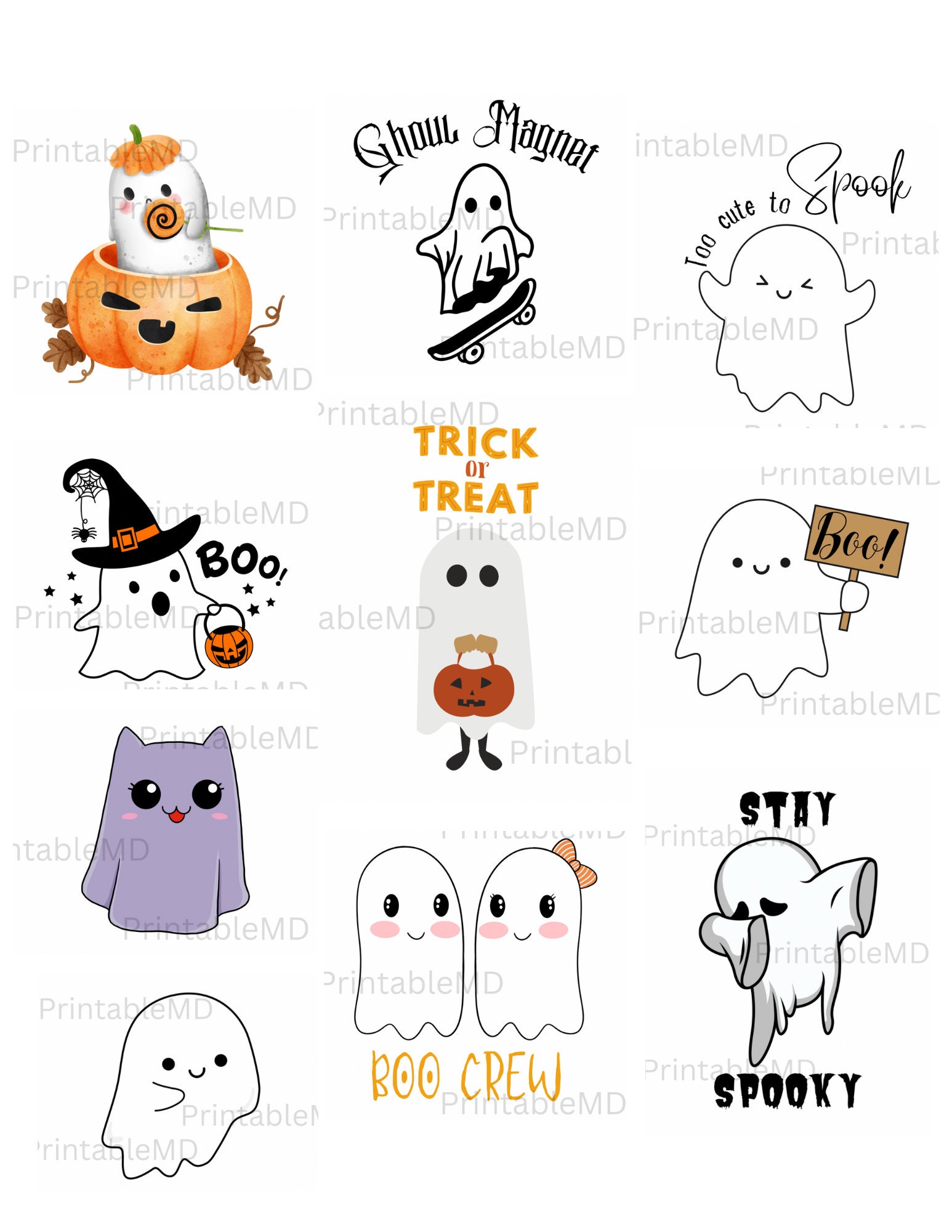 Cute Halloween Ghost Bundle of 10 Svg, Baby Ghost, Halloween Svg, Ghost ...