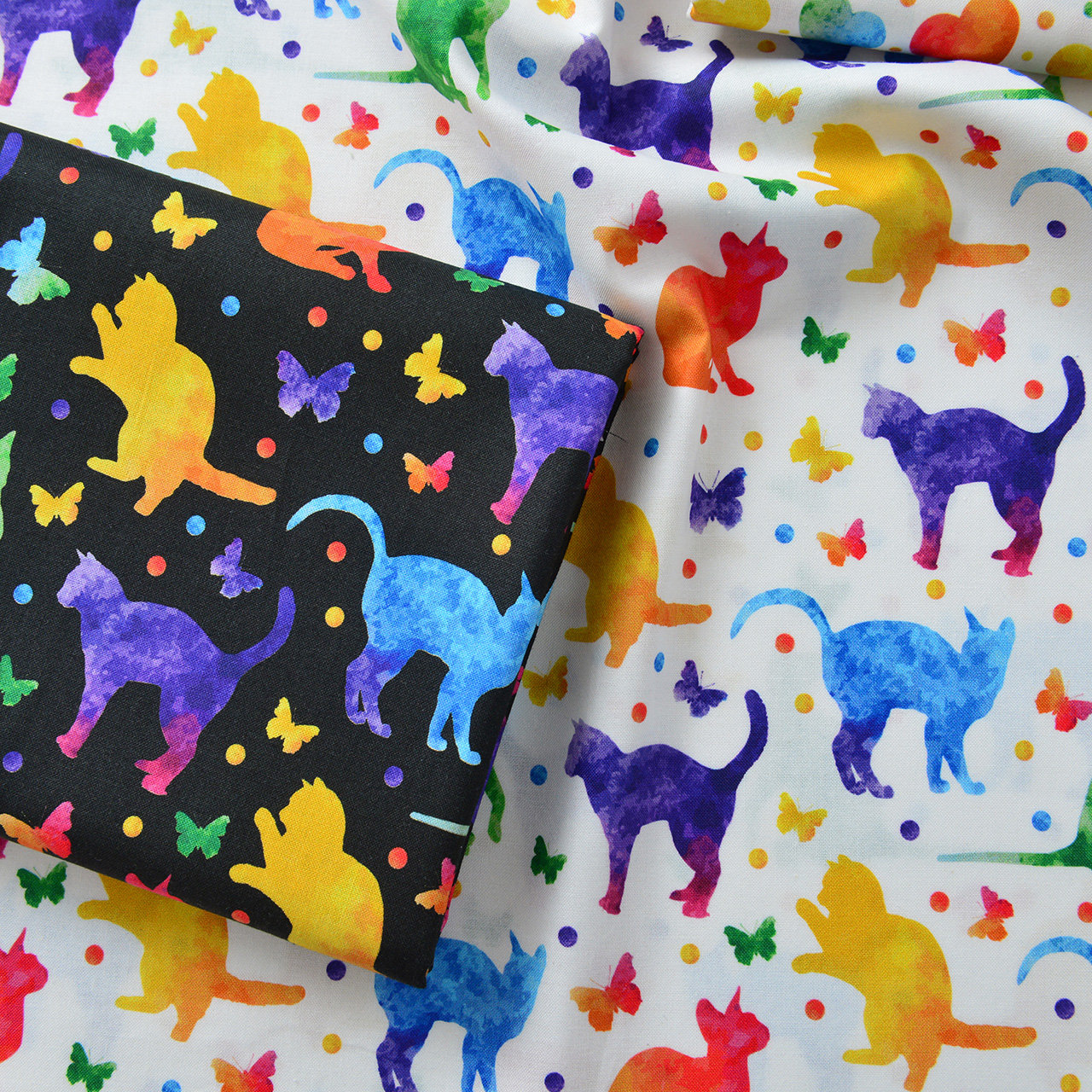 Cotton Cat Fabric Rainbow Cats Rainbow Patterned Bright Cats, Colorful ...