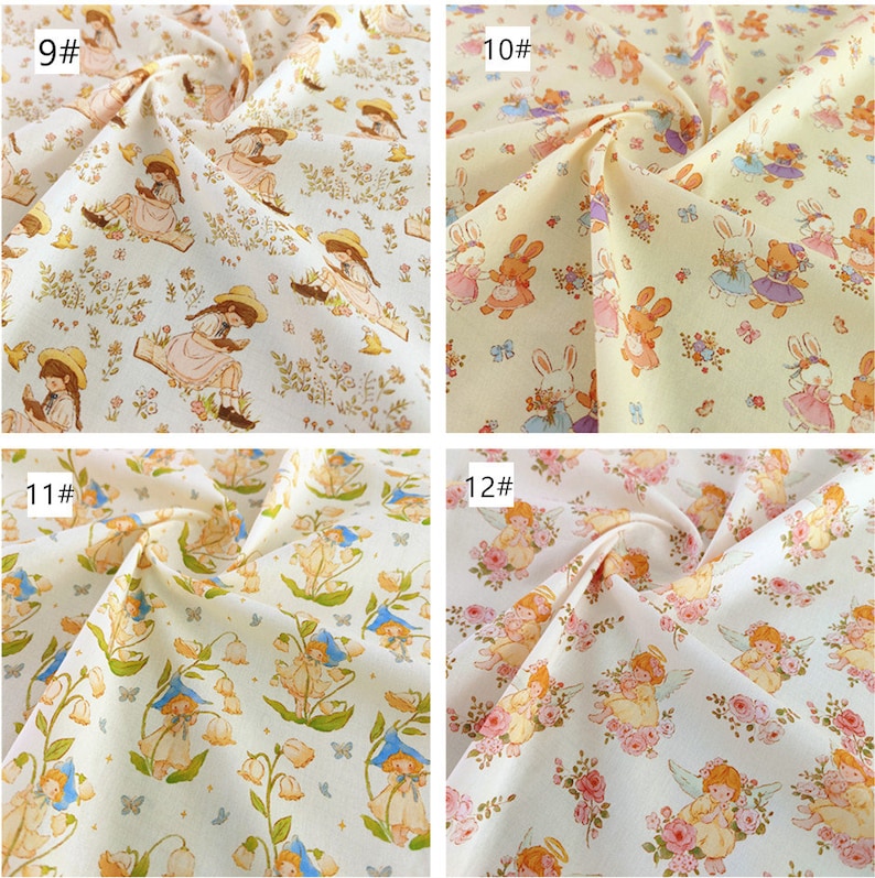 Cute Little Girl Cotton Fabric, Cute Rabbit Poplin Cotton Fabric, Teddy ...