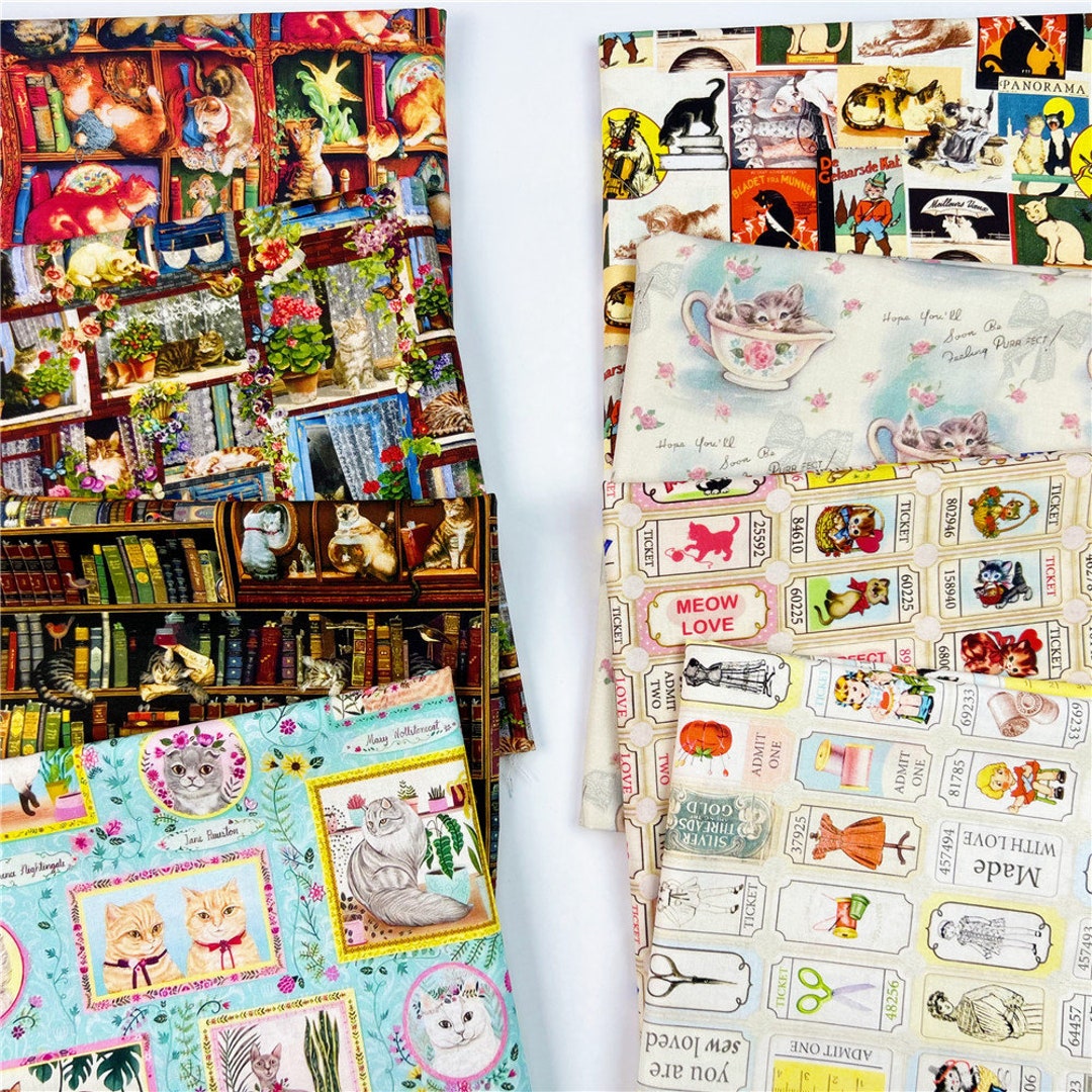 100% Cotton Fabric Kitten Cat Fabric Cartoon Cat Pet Fabric, Cat Nap ...