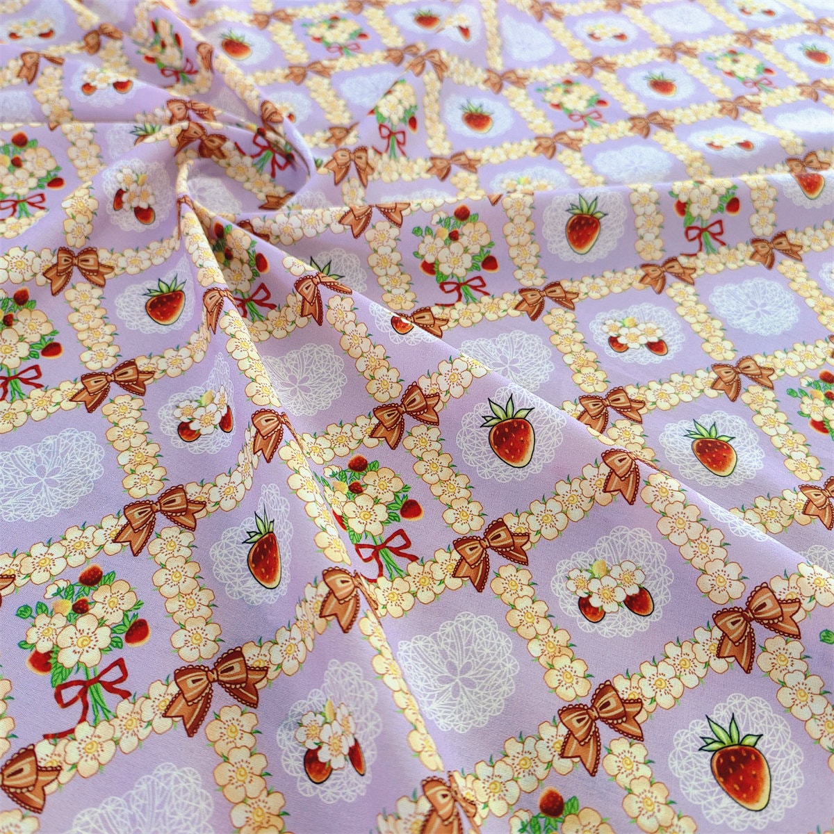 Strawberry Fabric Strawberry Flowers Fabric Thin Poplin Cotton Fabric ...
