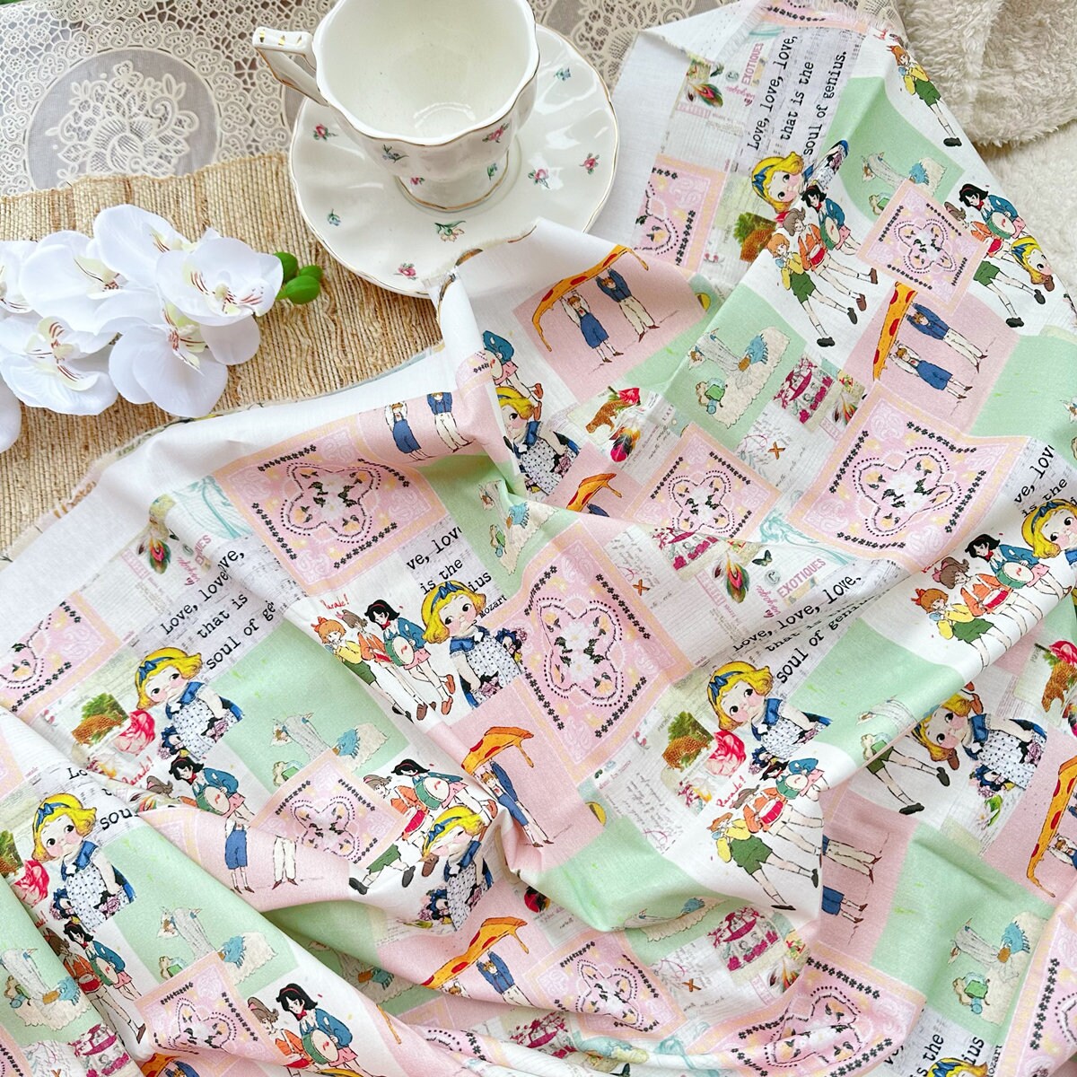 100% Cotton Thin Poplin Fabric Vintage Newspaper Doll Girls Fabric/cute ...