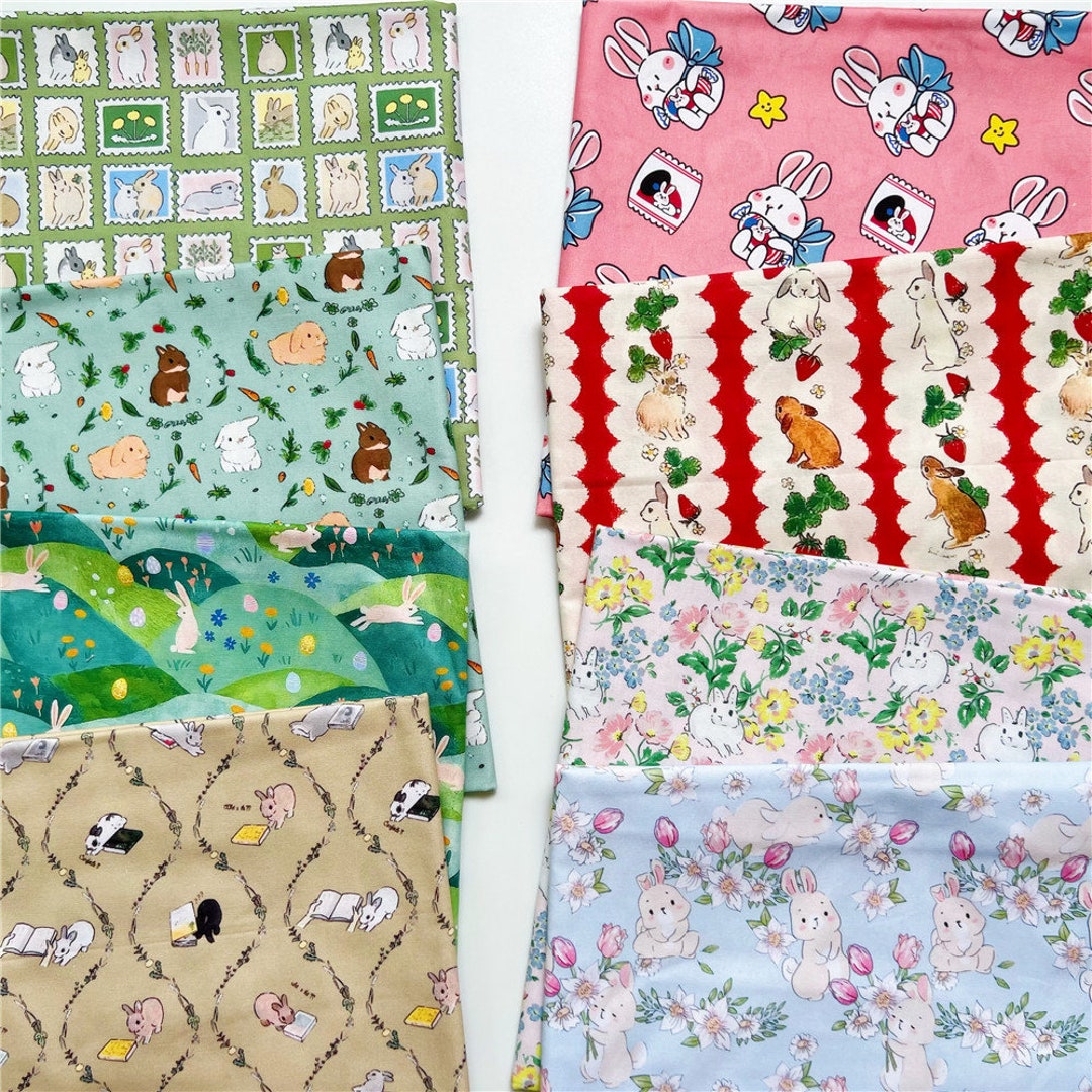 Lovely Cartoon Rabbit 100% Cotton Fabric, Forest Animals,cartoon, Bunny ...