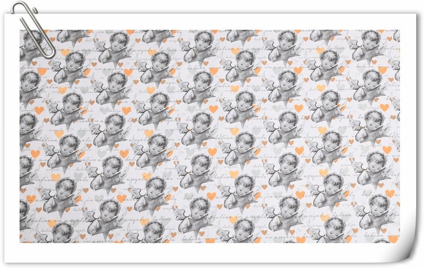 Vintage Angel Fabric Cotton Fabric Needlework Christmas Angel Fabric ...