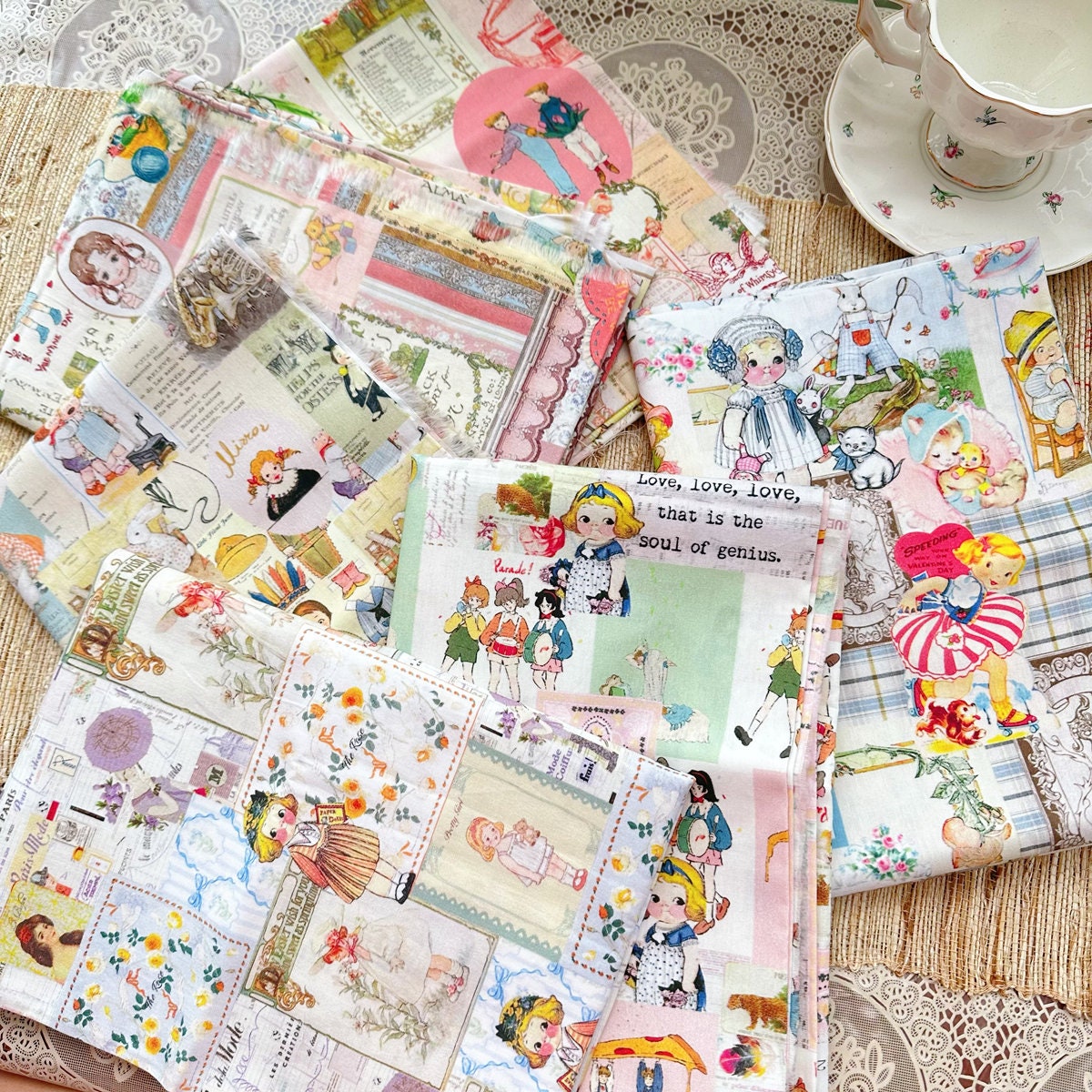 100% Cotton Thin Poplin Fabric Vintage Newspaper Doll Girls Fabric/cute ...