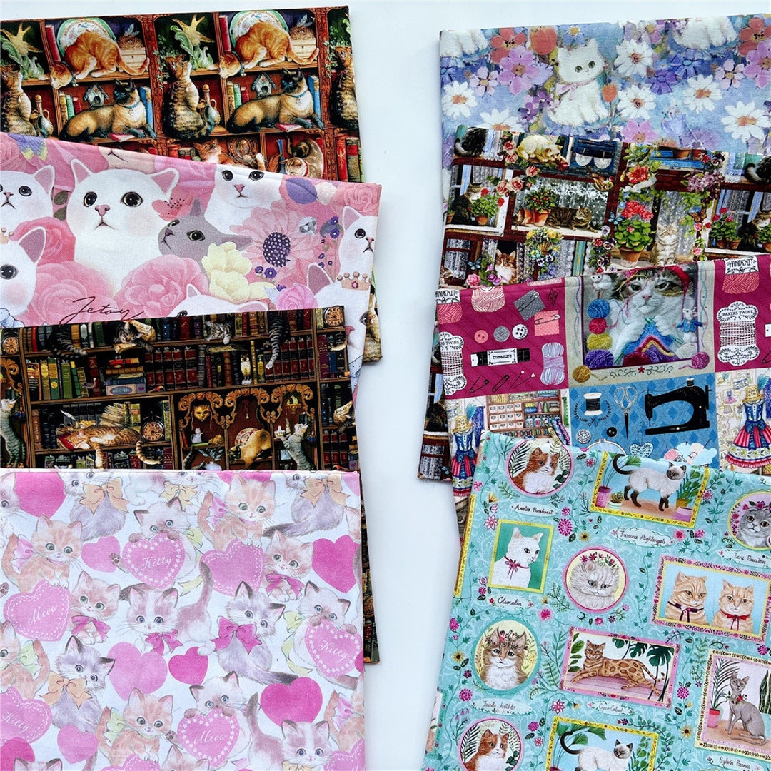 100% Cotton Fabric Kitten Cat Fabric Cartoon Cat Pet Fabric, Kitten ...