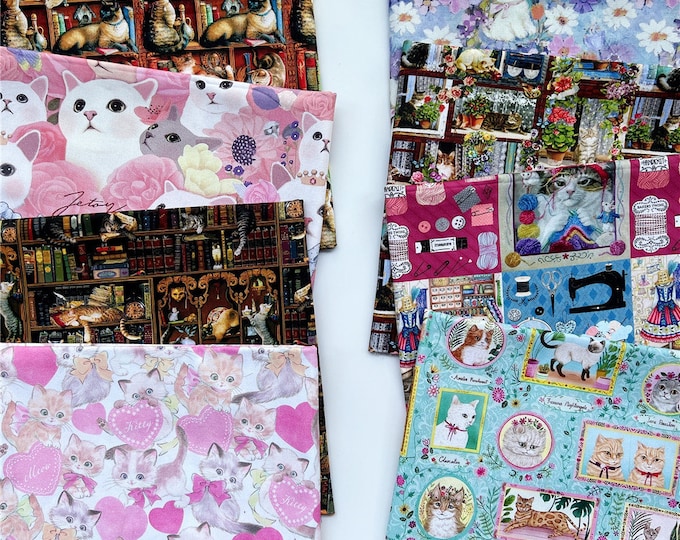 Cat Fabric Cats Breeds Tuxedo Calico Orange Gray by Petfriendly Cat ...