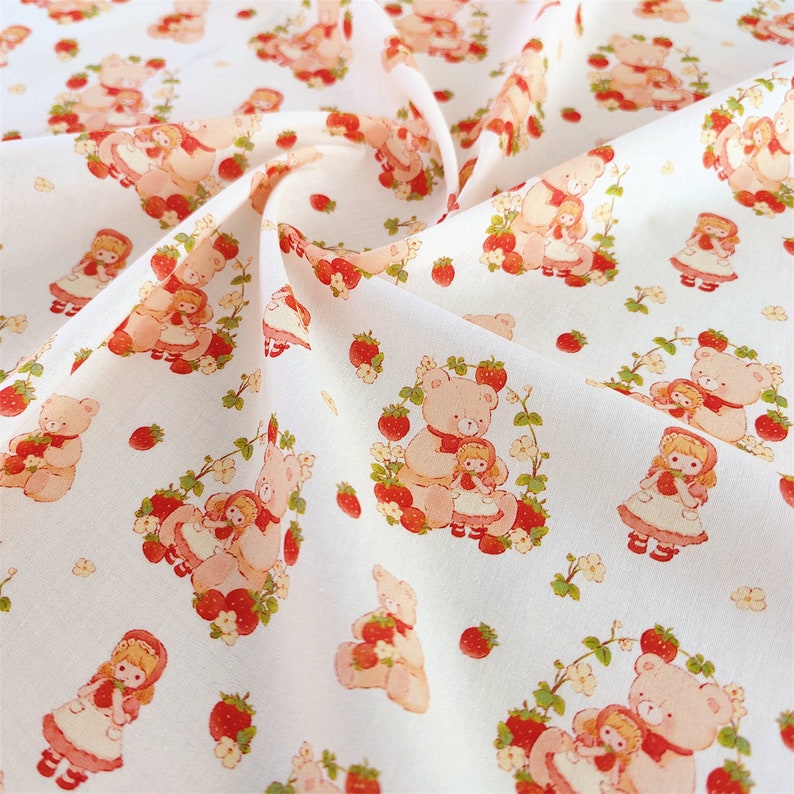 Cute Little Girl Cotton Fabric, Cute Rabbit Poplin Cotton Fabric, Teddy ...