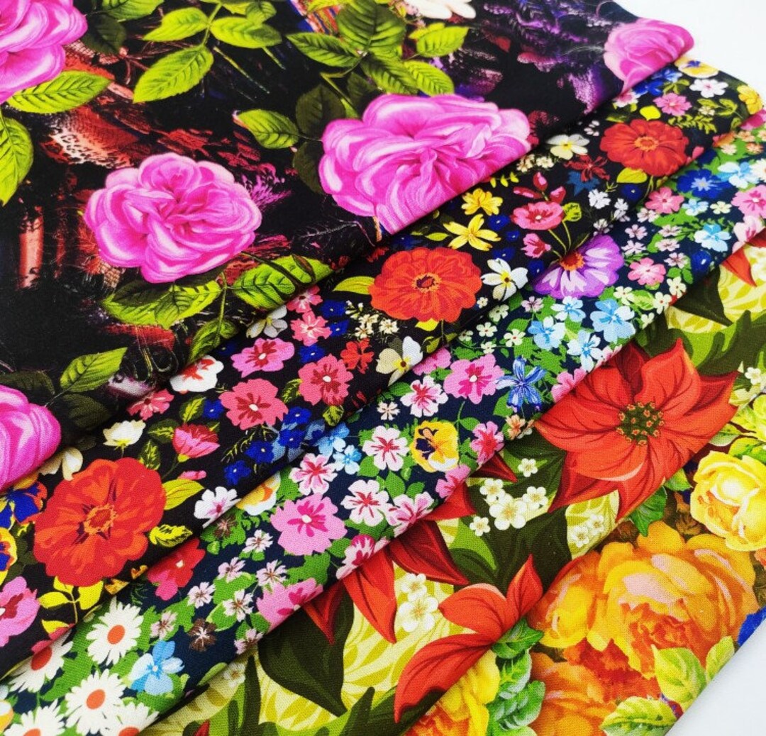 Watercolor Flower Fabric by the Yard, Spring Garden Botanical Cotton ...