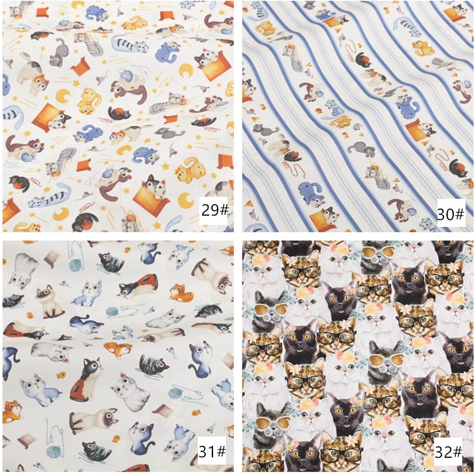 100% Cotton Fabric Dog Cat Fabric Cartoon Photo Cat Pet Fabric, Kitten ...
