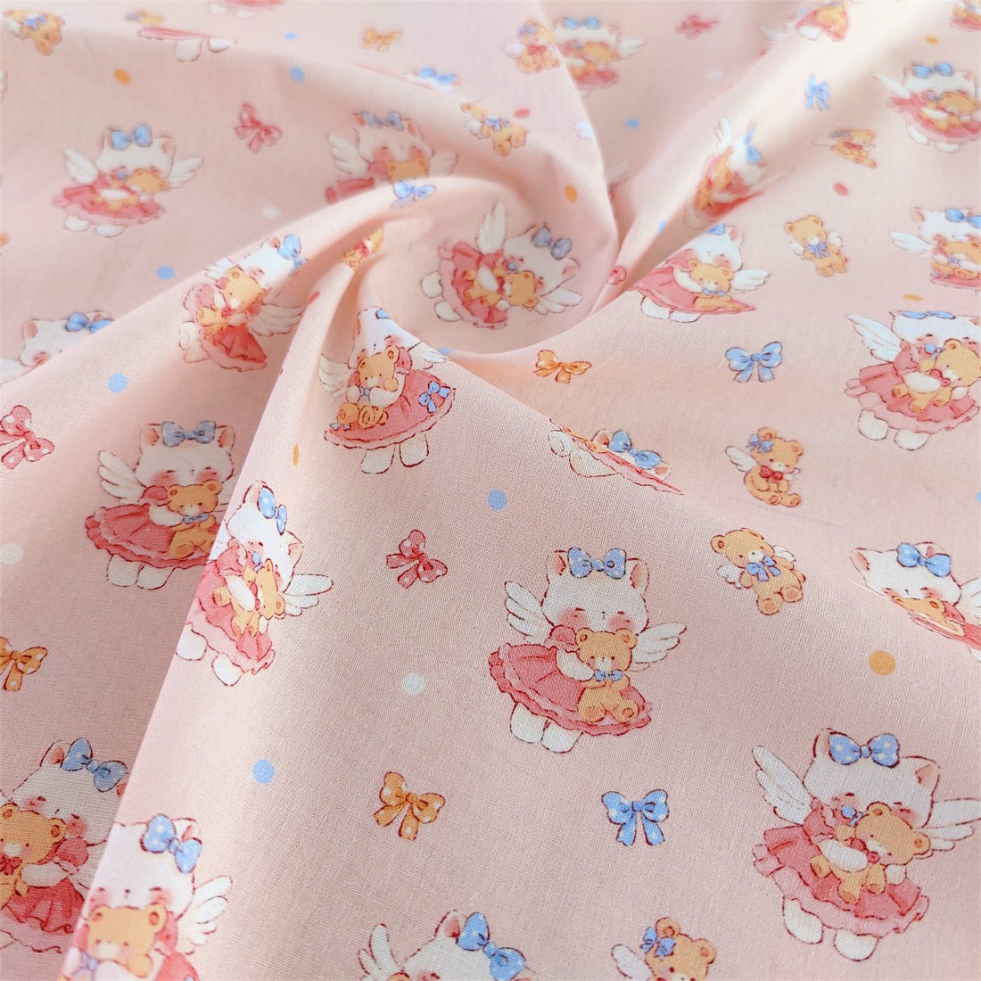 Cute Little Girl Cotton Fabric, Cute Rabbit Poplin Cotton Fabric, Teddy ...