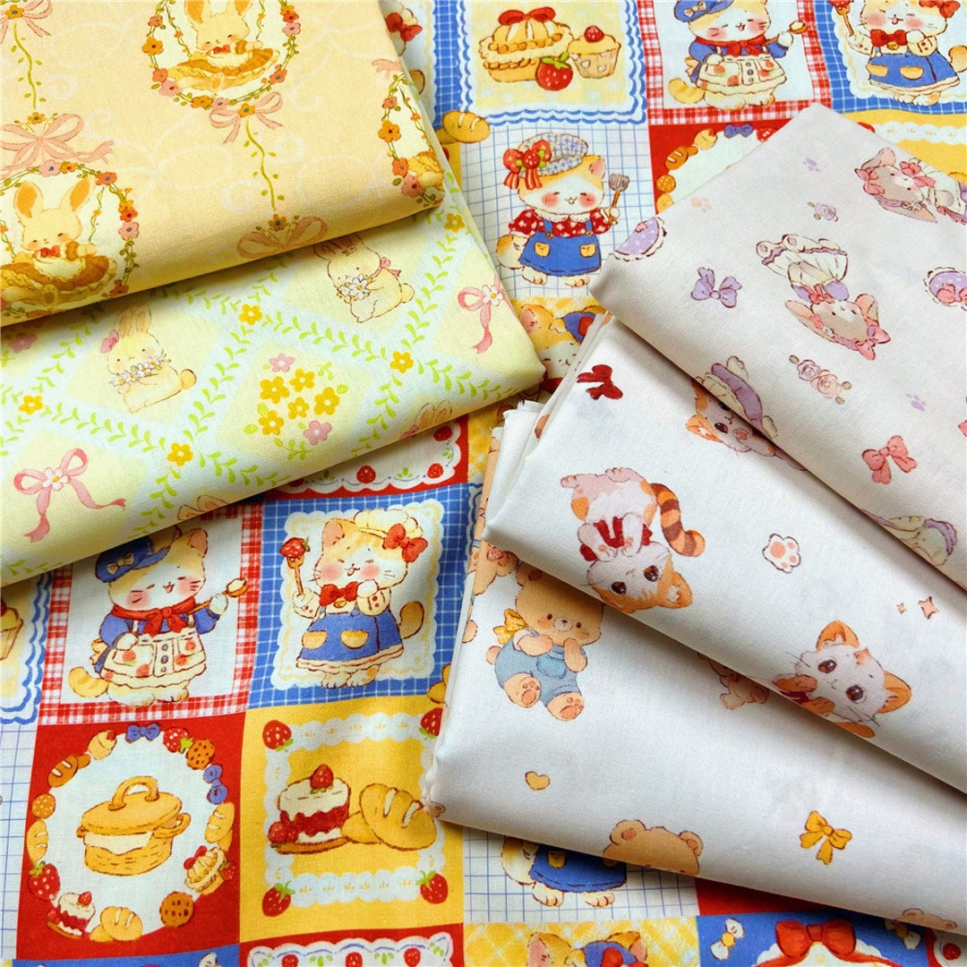 Cute Little Animals Fabric by Half Yard, Cute Rabbit Poplin Cotton ...