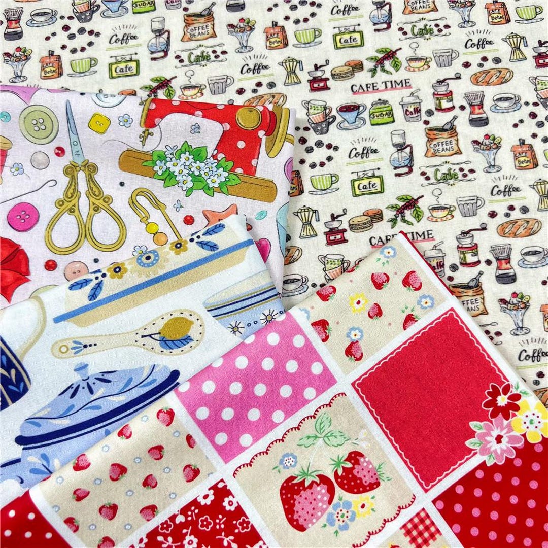 Sewing Machine Fabric by Half Yard, Strawberry Check Fabric , Sewing ...