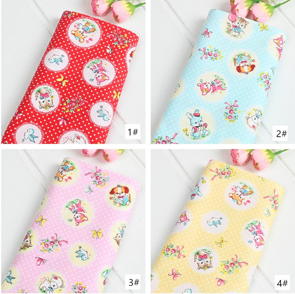 Cute Little Girl Cotton Fabric - Sweet Little Girl Printed Animals ...