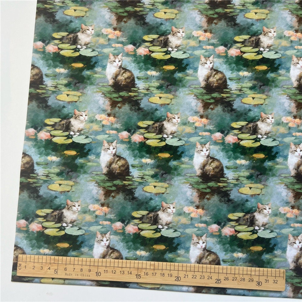 Bow Cat Fabric by Half Yard, Kitten Fabric, Printed Quilting Cotton ...