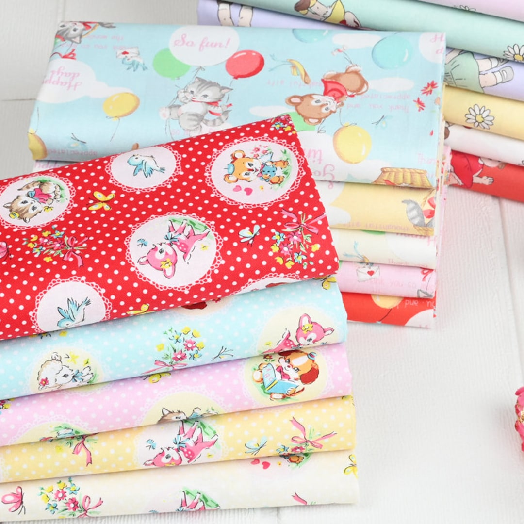 Cute Little Girl Cotton Fabric - Sweet Little Girl Printed Animals ...