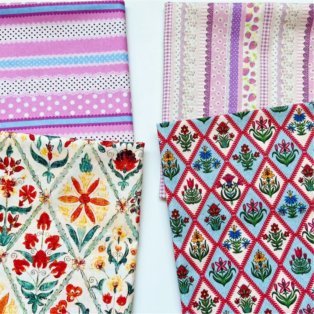 Cute Patchwork Strawberry Stripe Fabric 100% Cotton Fabric Fruit Girl ...