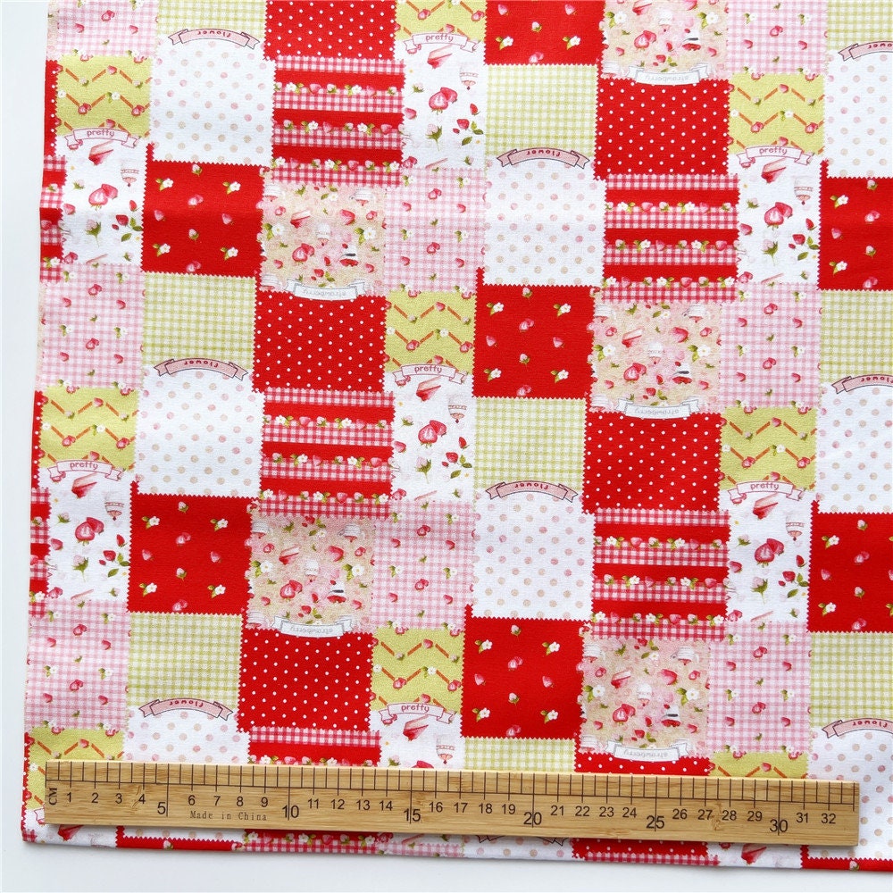 Cute Patchwork Strawberry Flower Fabric 100% Cotton Fabric Red - Etsy