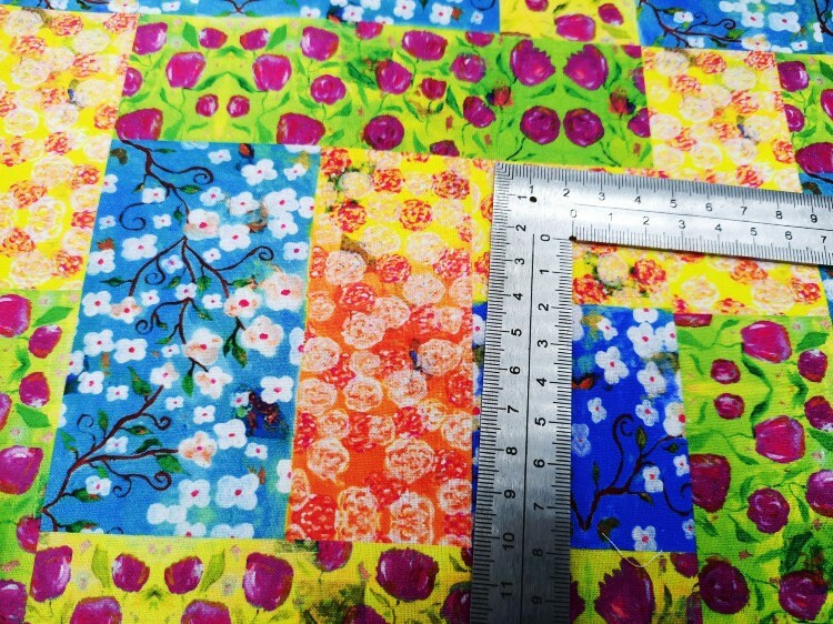 100% Cotton Oil Painting Flower Pattern Fabric Grid Flower Paintings ...