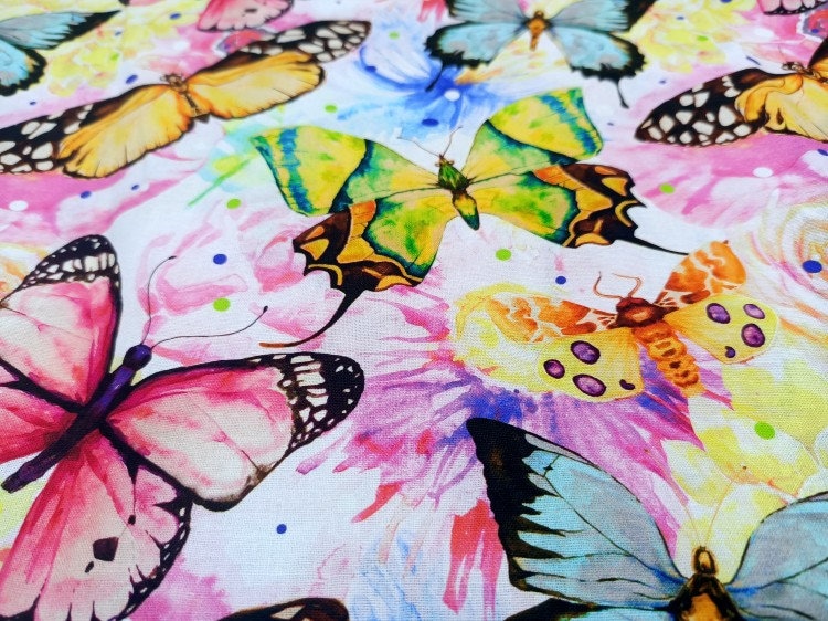 Garden Butterfly Fabric by the Yard, Handmade Rustic Flower Decorative ...